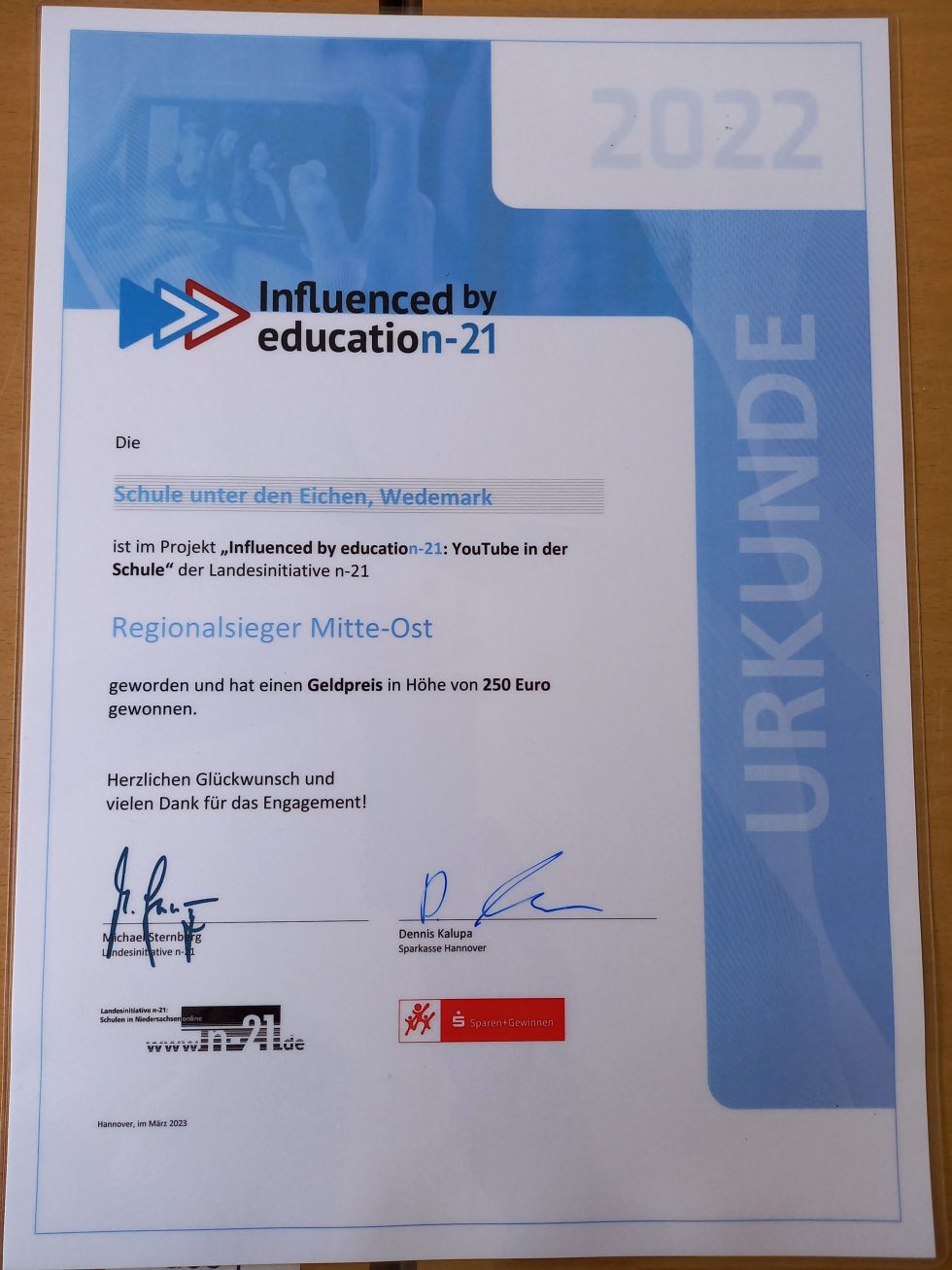 Preisübergabe „Influenced by education-21“ | Schule unter den Eichen